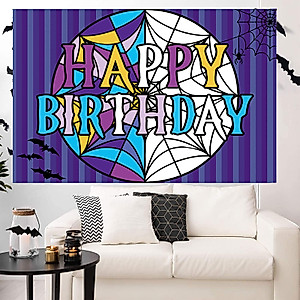 Wednesday Banner Wednesday Horror Theme Birthday Photography Backdrop Kids Boys Girls Birthday Party Decorations Supplies Black White Stripe Photo Banner Props（5x3ft）
