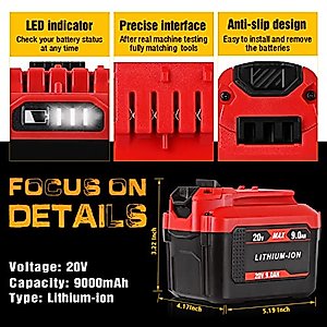 CaliHutt 【Upgrade】 9.0Ah 20V Replacement Battery for V20 Craftsman 20V Battery CMCB204 CMCB202 CMCB201 Craftsman V20 Cordless Power Tool CMCS500B CMCD700C1 (All of V20 Series) Lithium-ion Battery…