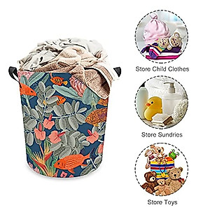Laundry Basket Tropical Fish And Florals Foldable Laundry Hamper with Handles Collapsible Laundry Bucket for Toy Clothes Book