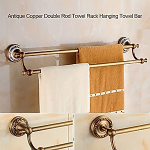 Bath Towel Bar Antique Copper Double Rod Towel Rail, Bronze Bathroom Bathroom Towel Rack Towel Holder (Color : A Double Pole 60cm)