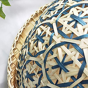 Coralpearl Bamboo Woven Food Dome Lid Cover to Keep out Flies Bugs and Table Serving Tray Storage Plate Platter with Handles for Picnic Party Bread Cake Pizza Dry Fruit Dessert Indoor Outdoor (Blue)