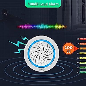 Z-Wave Plus Siren Alarm with Strobe alerts, NEO Smart Siren, Support USB Charge and with Back up Battery Works with SmartThings, Blue