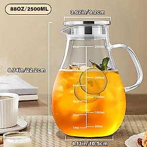Glass Teapot Stovetop & Microwave Safe, Heatproof Borosilicate Glass Teapot Water Pitcher with Wooden Lid and Removable Filter, Teapot for Loose Leaf and Fruit Tea and Fragrant Tea (2500MI(88OZ))