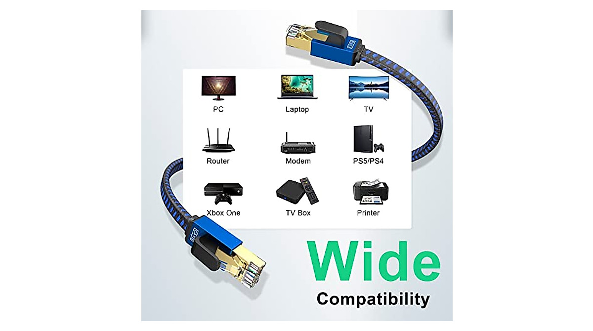 LEKVKM Cat 8 Ethernet Cable 30 FT High Speed Long Internet Cable Nylon ...