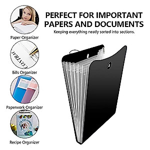 Vertical File Folder Expanding Accordion Folder with 7 Pockets Multi Pocket File Organizer A4 Letter Size for Easy Backpack Access(2 Pack Black)
