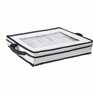 Chapman & Grand Flatware Storage Chest with Lid for Utensils, Silverware, Flatware – Securely Sewn Dividers with Large Capacity (Light Beige-Navy)