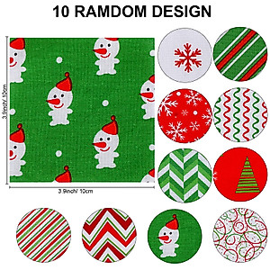 Konsait 100 Pieces Christmas Cotton Fabric Bundles 4" x 4" Precut Sewing Squares Craft Multi-Color Fabric Patchwork Christmas Tree Quarters Santa Claus Fabric Scraps for Christmas DIY Quilting