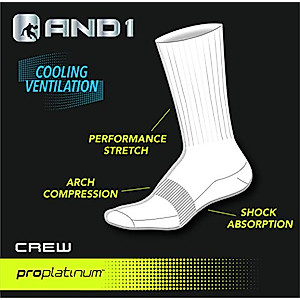 AND1 Men's Socks - Athletic Cushion Crew Socks (24 Pack), Size 6-12.5, Black