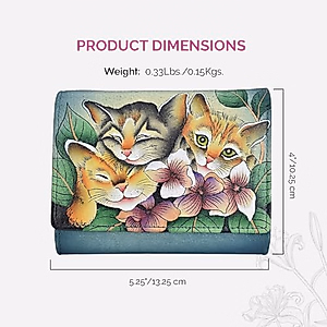 Anna by Anuschka Women's Hand-Painted Genuine Leather Ladies Three Fold Wallet - Three Kittens Blue