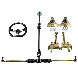 YC Yier Front Steering Wheel Tie Rod Kit Gear Rack Pinion Shaft & 3 Stud Wheel Hub Steering Spindle Knuckle DIY Parts for Go Kart Go Cart Golf Cart ATV UTV Quad Buggy Drift Trike Lawn Mower