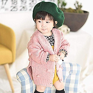 Toddler Newborn Baby Boys Girls Pompoms Soft Cardigan Sweater Kids Warm Knitted Pullover Tops Winter Clothes (Pink, 4-5T(100))