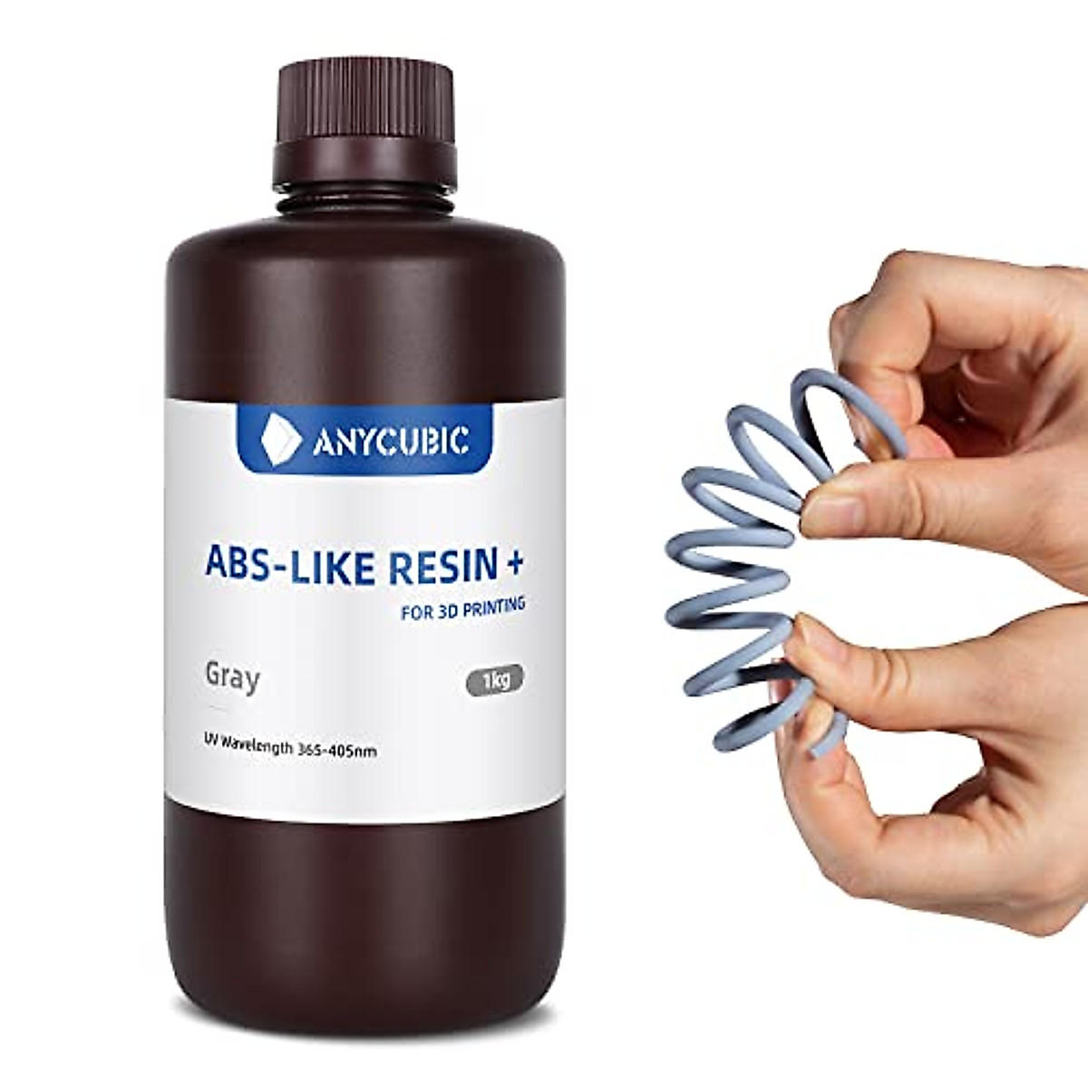 Anycubic ABS-Like + 3D Printer Resin, Toughness and Non-Brittle 405nm UV-Curing Resin, High Precision Standard Photopolymer Resin for 8K Capable LCD DLP 3D Printing (Grey, 1kg)