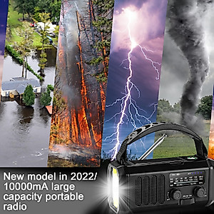 10000mAh Emergency Weather Radio,Portable FM/AM/NOAA Battery Powered Survival Radios&Power Bank,Solar/Hand Crank/Type-C Charger,Flashlight,Reading Lamp,Compass,SOS Alert,Outdoor Camping&Power Outages