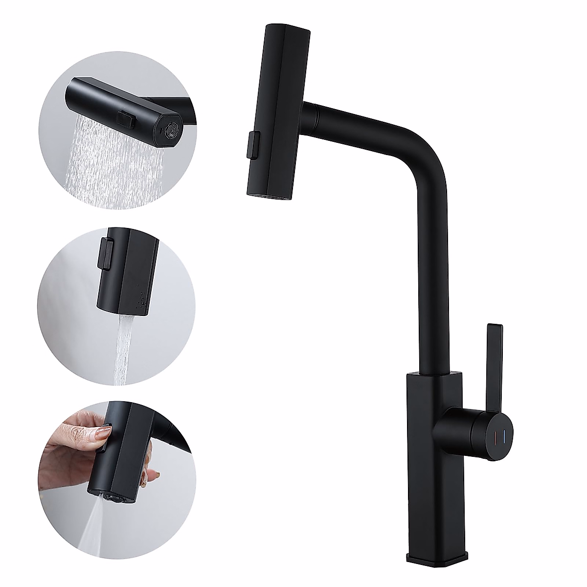 TRIPHIL Kitchen Faucet with Pull Down Sprayer,Matte Black Kitchen Faucet with 360° Rotate,Stainless Steel Single Handle Pull Out Kitchen Faucets for RV Outdoor,Grifo para Fregaderos de Cocina