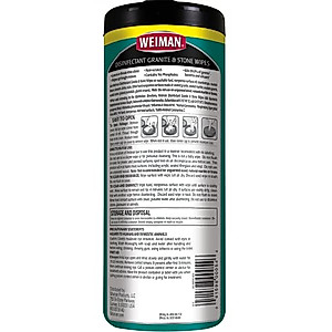 Weiman Granite Cleaner and Polish - 30 Wipes - For Granite Marble Soapstone Quartz Quartzite Slate Limestone Corian Laminate Tile Countertop and More (Pack of 1)