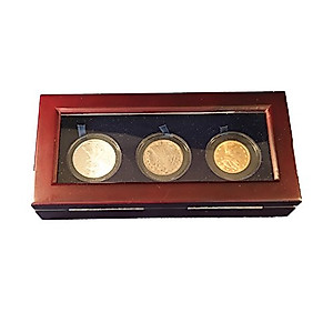 Wood Glass Top Display Box for 3 Extra Large or Air-Tite I Coin Capsules / 2" Challenge Coins
