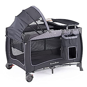 Pamo Babe Portable Baby Nursery Center Baby Playard, Foldable Baby Crib with Changing Table & Wheels(Grey)