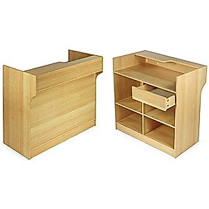 Only Garment Racks Free-Standing Maple Melamine Register Stand, with Adjustable Shelves, Pull-Out Drawer, and Check Writing Area