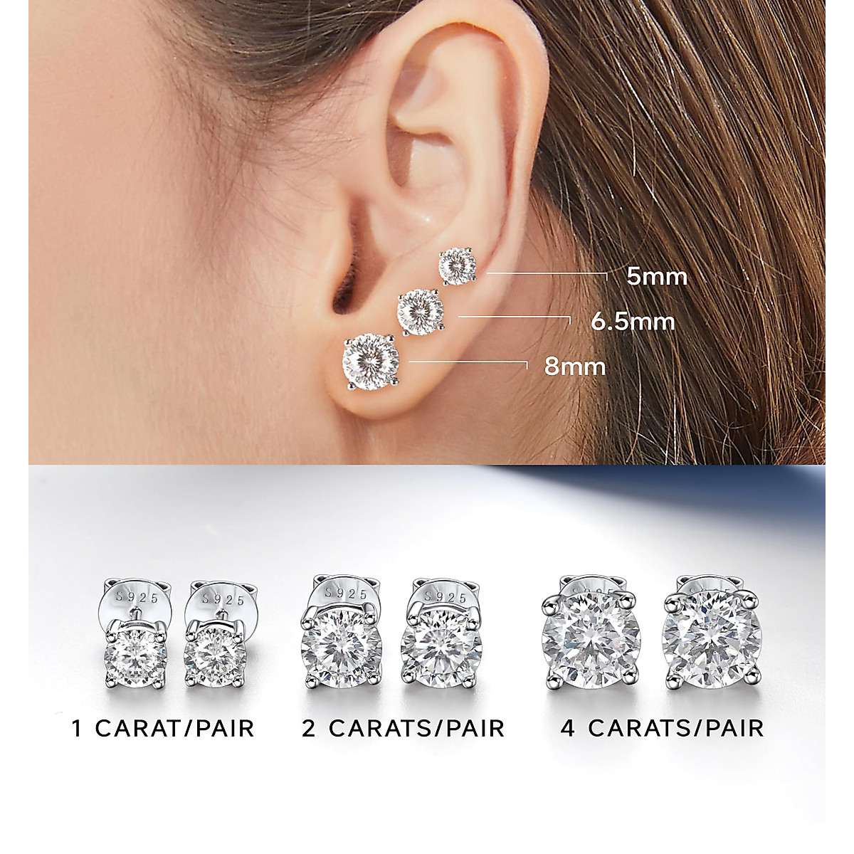 MomentWish Stud Earrings for Women with Christmas Gift Bag, 2Carat Simulated Moissanite Earrings 925 Sterling Silver Solitaire Earrings, Christmas Anniversary Holiday Gifts for Her
