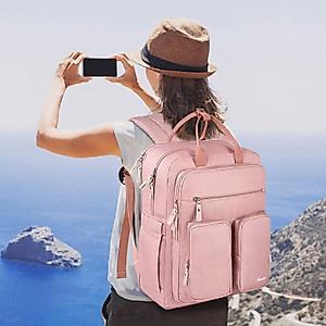 Mancro Travel Backpack for Women, 15.6 Inch Travel Laptop Backpack with USB Charging Port, Large School Backpacks for Girls, College Gifts Laptop Bookbag Teacher Backpacks, Pink