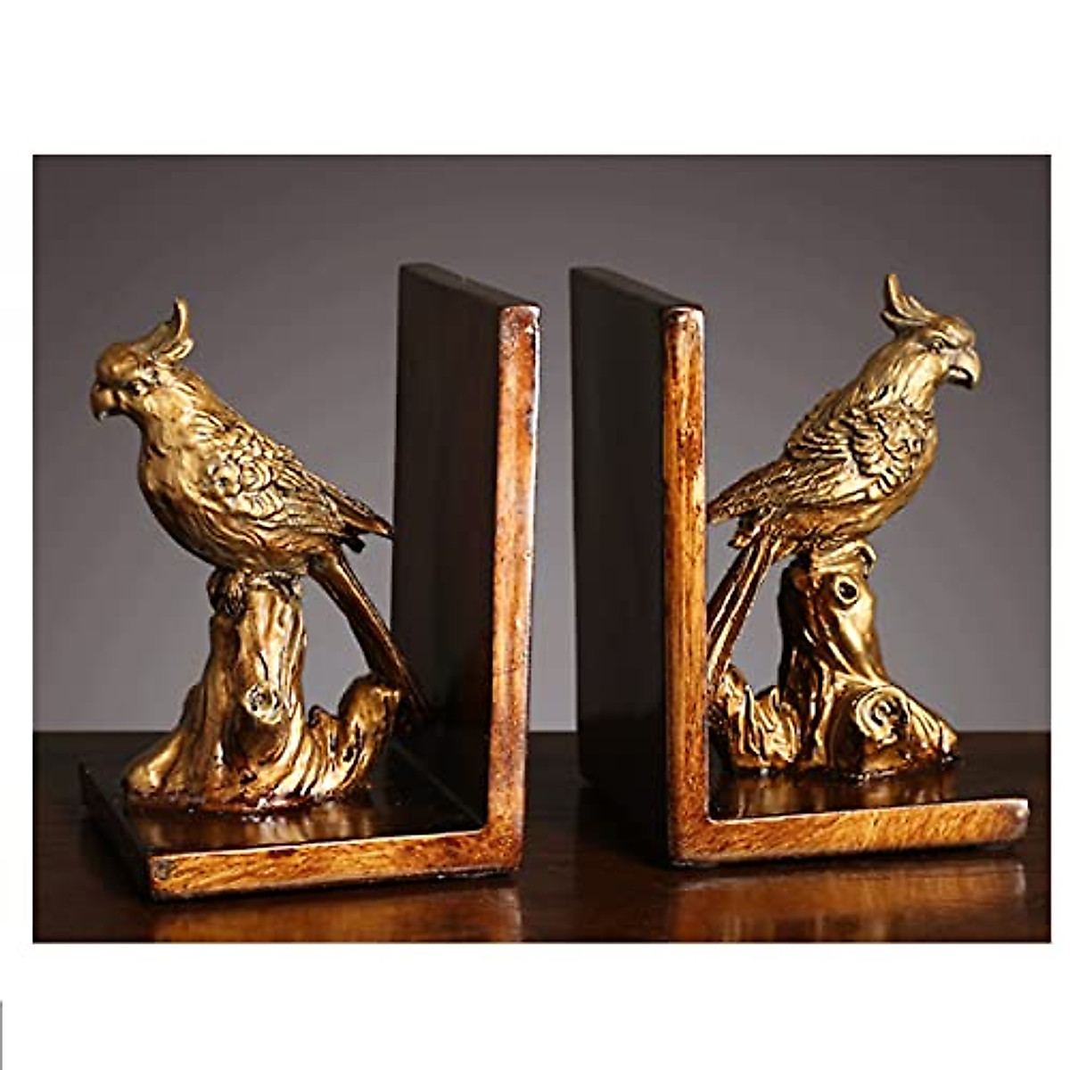 Sujetalibros Resin Vertical Parrot Bookends Heavy Duty Book Ends Durable Dividers Unique Desgin for The Library Office 1 Pair Book Stoppers