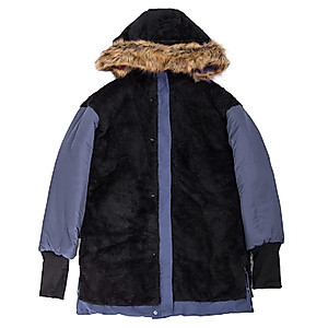 GRACE KARIN Women’s Winter Warm Thickened Outerwear Zip-up Coat Faux Fur Hood Parkas Navy L