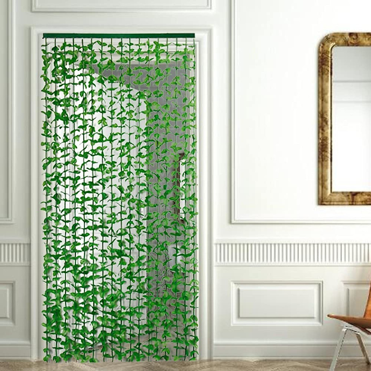 WZNING Leaf Strip Curtains, Artificial Green String Bamboo Bead Curtain Home Decoration Partition for Balconies Wall Garden Pergola, Easy to Install Interior Decoration, Home and Kitchen Decoration