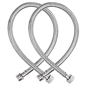 uxcell Faucet Supply Line Connector G1/2 Female x G1/2 Male 24 Inch Length 304 Stainless Steel Hose 2Pcs