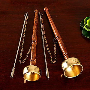 YJSD Solid Brass Hand Call Bell with Wooden Handle, Tibetan Buddhist Handmade Copper Prayer Wheel, Widely Used in Various Buddhist Ceremonies