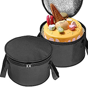 2 Pack Round Lunch Bag,Insulated Thermal Pastry and Pie Carrier,Reusable Insulated Cake Cooler Casserole Carrier Bags For Potluck,Picnics Food Delivery,11X7 Inch (Black Color)
