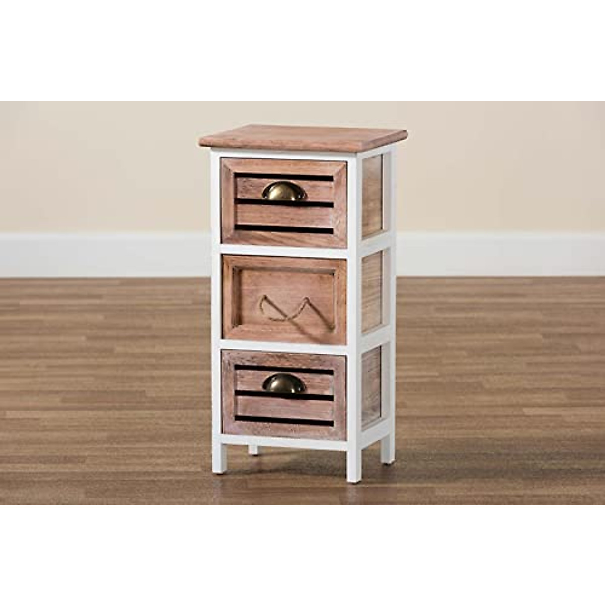 Baxton Studio Palta Modern and Contemporary Two-Tone White and Oak Brown Finished Wood 3-Drawer Storage Unit