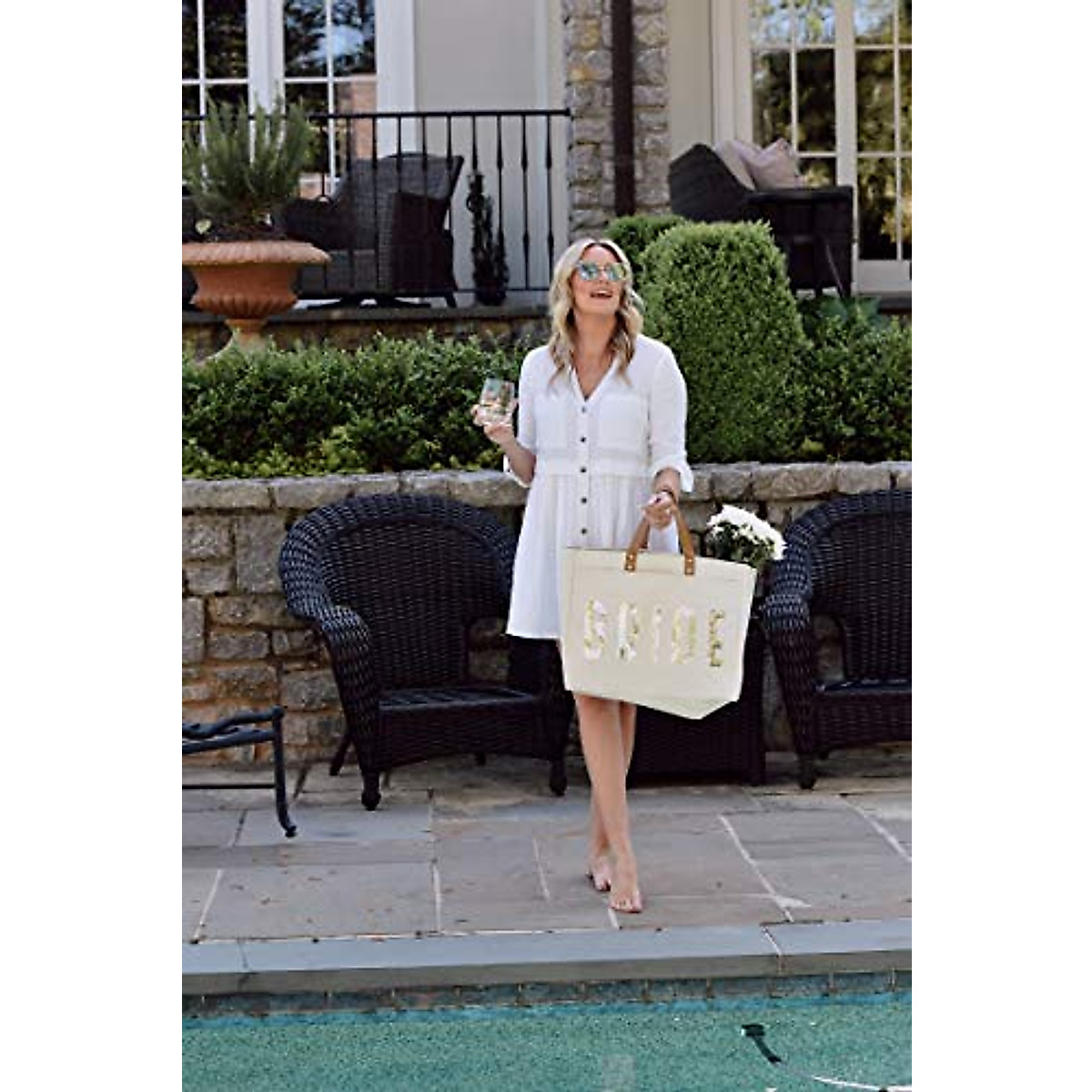 Mud Pie Women's Bride Tote Bag, Tan, 14 1/4" x 18"