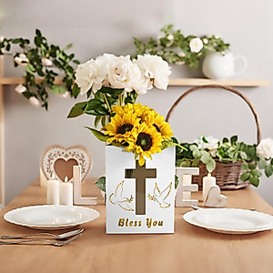 Fulmoon 50 Pack 10 Inch White Cross Gift Bag Bulk Church God Bless Bags with Handles Religious Baptism Gift Favors for First Communions Confirmation Weddings Clergy Day Easter Christenings