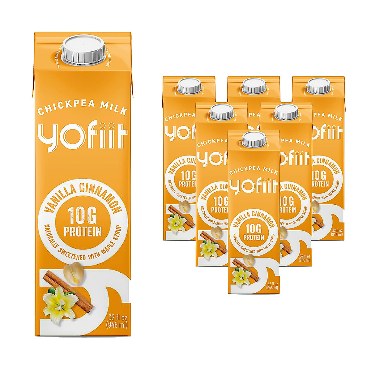 Yofiit Vanilla Cinnamon Plant Based Milk with Pea Protein and Flax - More Protein than Almond Milk - Non Dairy Coffee Creamer, Vegan & Shelf Stable | 10g Protein - 6 Pack