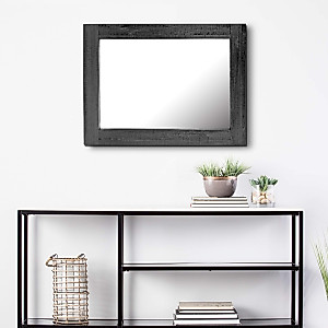 Stonebriar 24" x 18" Rectangle Black Wood Frame Wall Mirror with Attached Hanging Brackets, Decorative Country Rustic Decor for The Living Room, Bedroom, Bathroom, Hallway, and Entryway