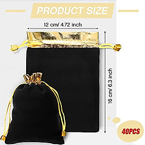 Riakrum 50 Pieces Velvet Bags Soft Jewelry Pouch with Drawstrings Velour Packaging Pouch Drawstring Velvet Present Bag for Candy Wedding Party Birthday Christmas Thanksgiving, 4.7 x 6.3 Inch (Black)