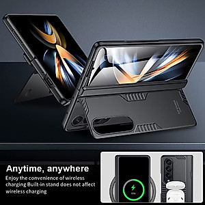 LEIAU for Samsung Galaxy z-Fold-4 Case: [Built-in Kickstand] [Full Hinge Protection] Galaxy z Fold 4 case with Screen Protector - Slim Protective Phone case with Armor Design Black