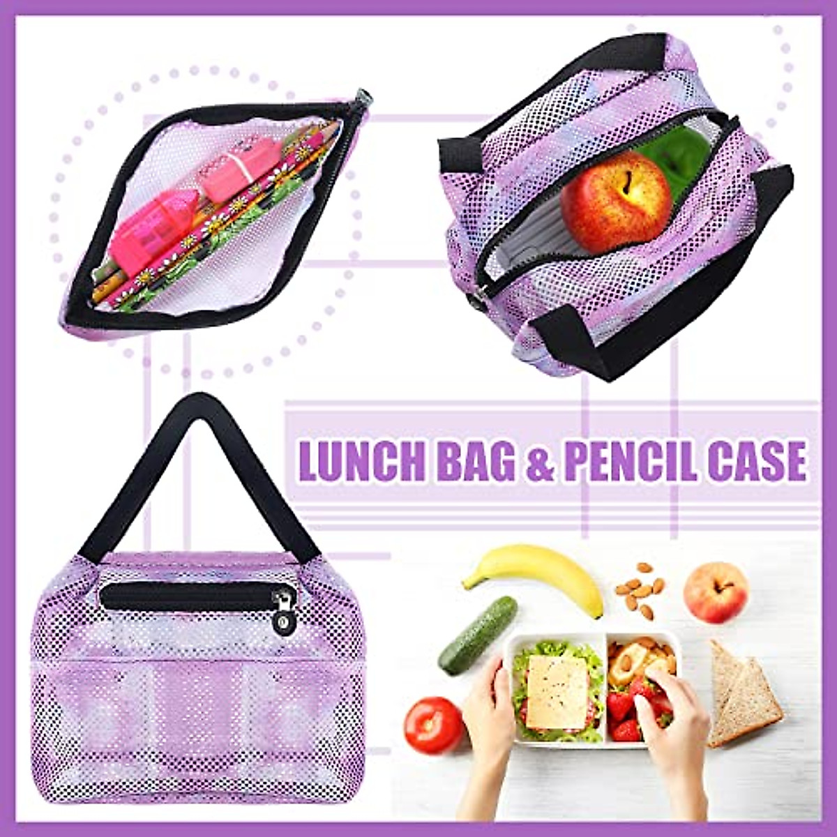 Mesh Backpack for Kids Girls Semi Transparent See Through Sturdy School Backpack with Lunch Box Kids Bookbag Set for Elementary Middle School