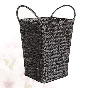 EXCEART Toy Baskets Rattan Storage Basket Woven Flower Vase Door Closet Organizer Multipurpose Storage Container Decorative Storage Organizer for Home Office Cloth Book Black Desk Containers