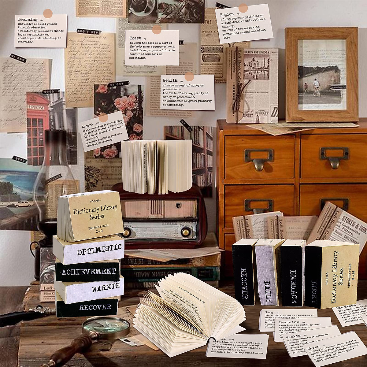 800pcs Vintage Scrapbook Paper, Mini Dictionary Scrapbooking Paper for Journaling Supplies, Decorative Craft Paper for Junk Journal