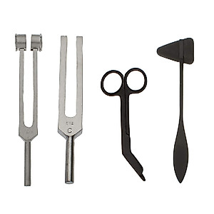 SURGICAL ONLINE Tactical Black - Set of 4 pcs Reflex Taylor Hammer Mallet Tuning Fork c 128 512 Hz Bandage Scissors 5.5"