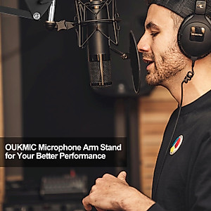 OUKMIC Microphone Arm Stand, Mic Scissor Arm Adjustable Suspension Boom with Mic Clip and 5 Velcro Cable Ties, Heavy Duty Stand for Blue Yeti Nano Snowball Ice, Recording Gaming Streaming Karaoke