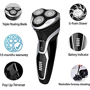 MAX-T Men Electric Razor, Rechargeable Wet & Dry Rotary Electric Shaver for Men (Black)