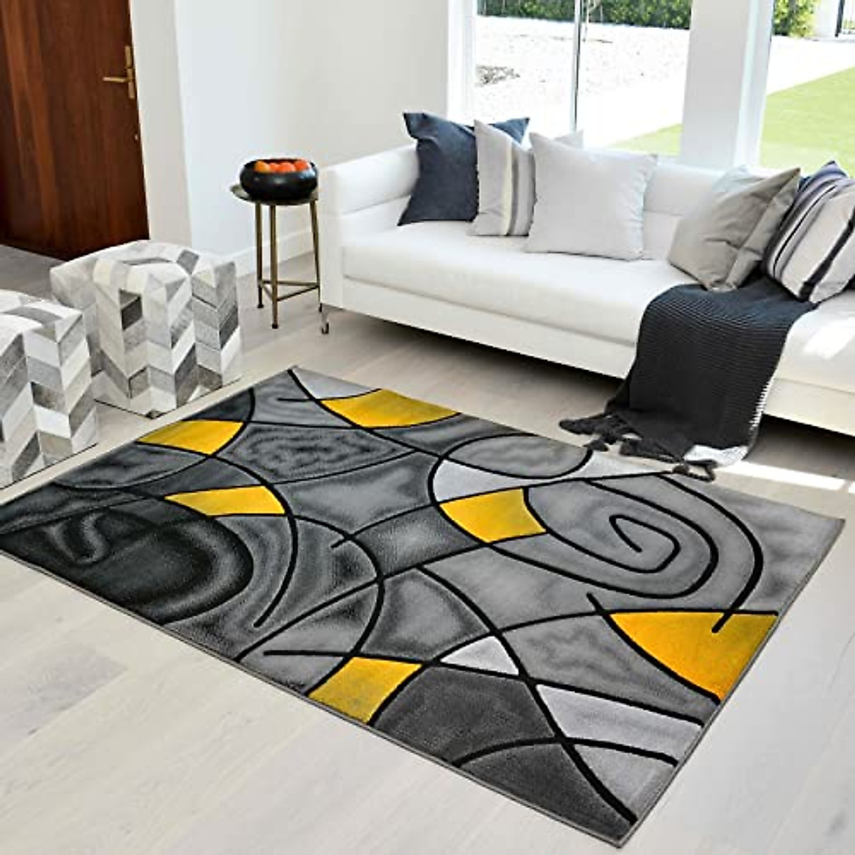 HR-Chocolate Brown/Beige/Mocha/Black/Abstract Area Rug Modern Contemporary Circles | Living Room Rug with Wavey Swirlls Design Pattern (2' x 7' Runner)