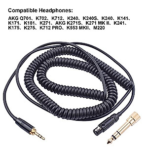Q701 Cable Coiled Audio Cord Compatible with AKG K712 K240 K240S K702 K141 K171 K181 K271 MK II K241 K175 K275 K712 K553 MKII M220 Headphone Aux Cable Wire with 6.35mm Adapter(4ft Extends to 10ft)