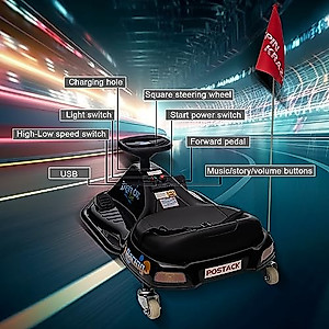 NITOESS Electric 24V Go Kart,Ride on Electric Drift Car for Kids,Ride-On Vehicle,360° Flips Drift High-Speed Car Ride on Toy,Variable Speed,Race-Styled Pedals & Rubber Wheels,USB,Music(Black)