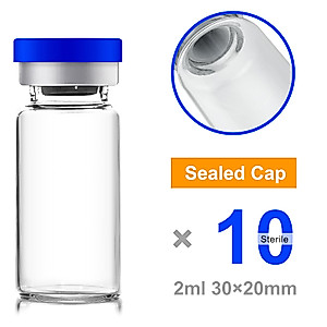 Ehoycq 2ml Sealed Vials with Self Healing Injection Port and Plastic-Aluminum Flip Caps,Glass Empty Vials for Injection 10 Pack