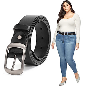 JASGOOD Women Leather Plus Size Belt Black Casual Waist Belt for Jeans Pants with Metal Pin Buckle(A-Black.Fit Waist Size 43''-47'')