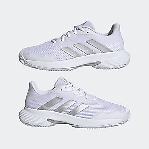 adidas Women's CourtJam Control Tennis Shoe, White/Silver Metallic/White, 7.5