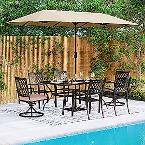 MFSTUDIO 7-Piece Metal Outdoor Patio Dining Set with 6 Armrest Chairs and 1 Steel Rectangular Table with 1.57“ Umbrella Hole, L60 x W38 x H28 Table, 4 Backyard Garden Chairs, 2 Swivel Chairs, Black